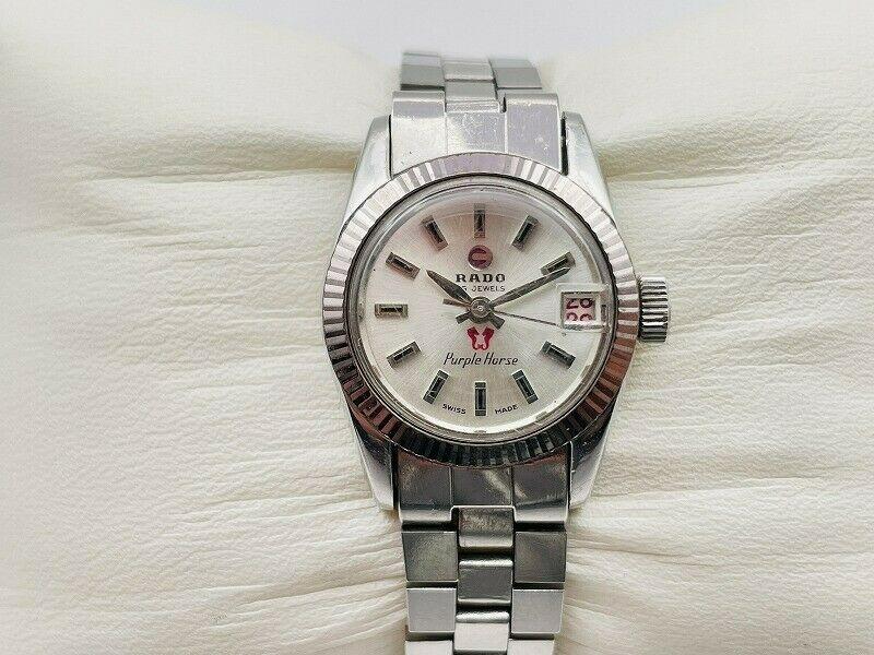 RADO AUTOMATIC Purple Horse Round Date Silver Dial Women's Swiss Made ...