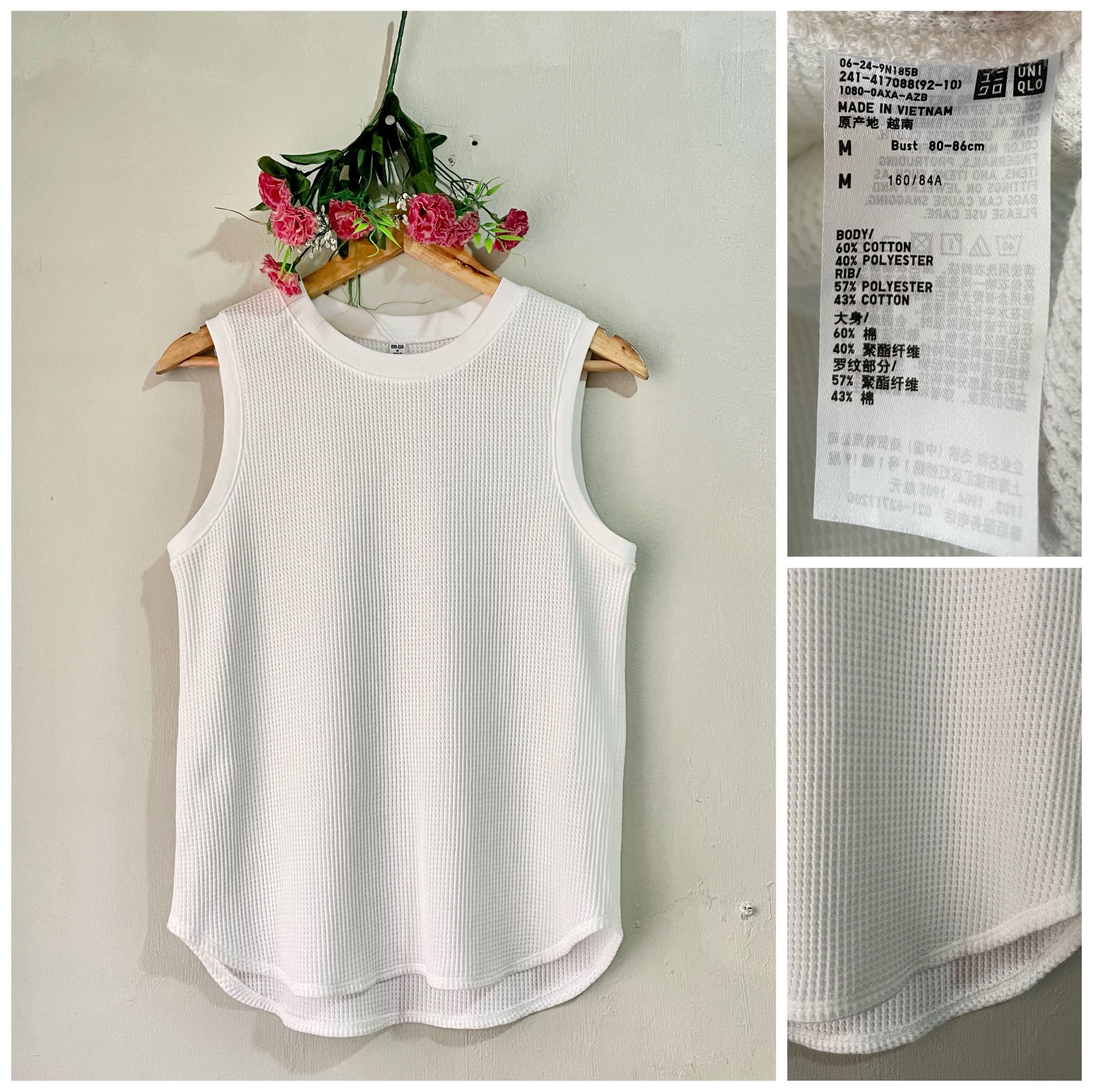 Uniqlo white texture boxy top, Women's Fashion, Tops, Sleeveless on ...