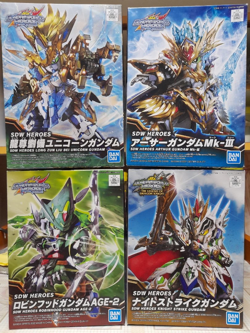 全新未開未砌 4盒 Bandai模型 SD BB戰士 三國劍傑傳 SDW Heros 龍尊劉備獨角獸高達,亞瑟高達Mk-III,羅賓漢高達AGE-2,騎士突擊高達, 興趣及遊戲, 玩具 ...