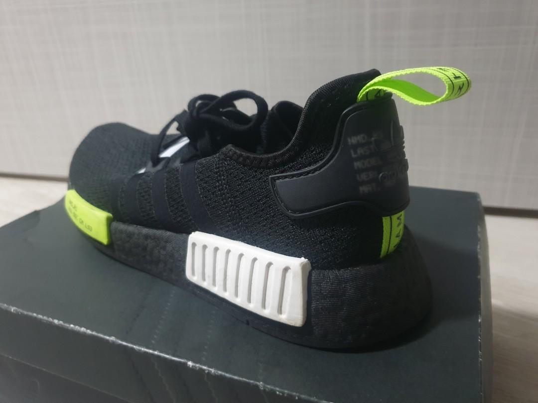 Adidas NMD R1 Core Black Signal Green, Men's Fashion, Footwear ...