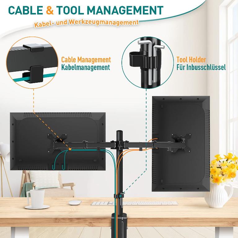 "ELIVED Dual Monitor Arm for 13-27 inch LED LCD Flat/Curved Screens ...