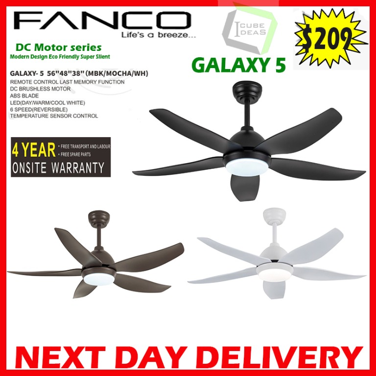 Fanco Galaxy 5 DC 38/48/56 Inch Ceiling Fan With Remote Control and 24W ...