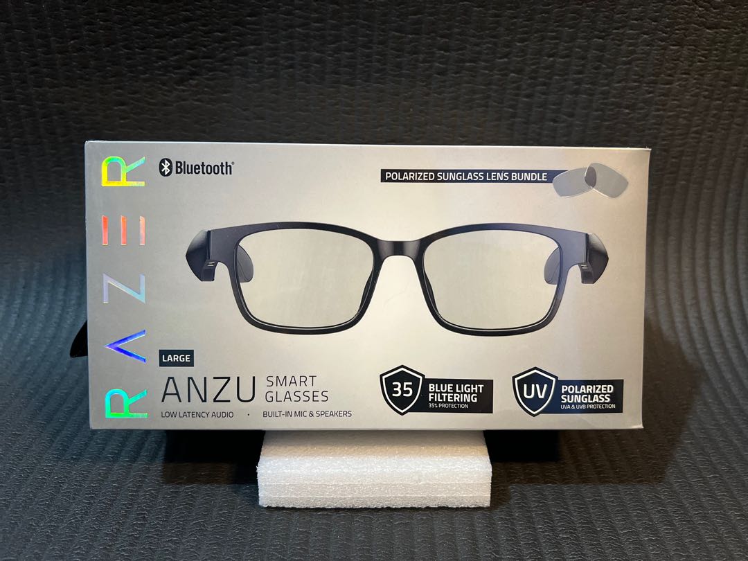 Razer Anzu Smart Glasses Rectangle Blue Light and Sunglass Lens Bundle ...