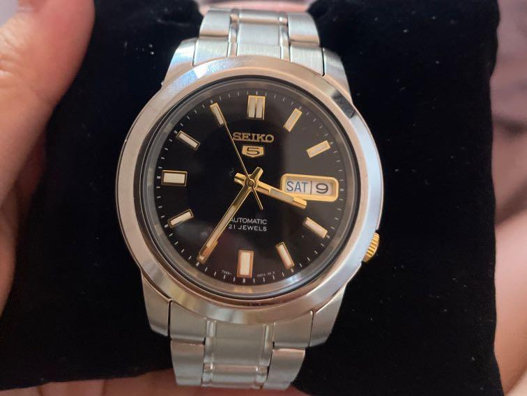 Seiko 5 SNKK17K1 Black Dial Gold Outlined Automatic Gents Watch, Luxury ...