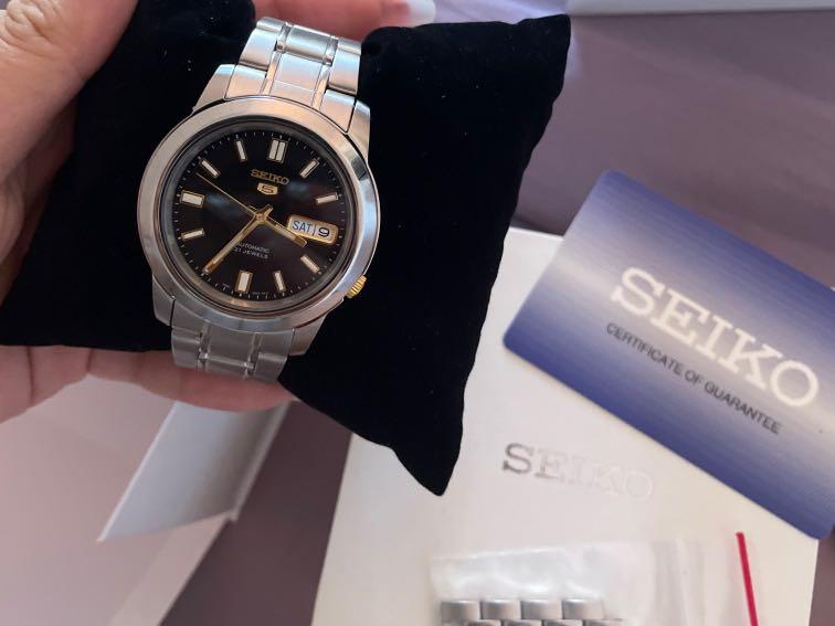 Seiko 5 SNKK17K1 Black Dial Gold Outlined Automatic Gents Watch, Luxury ...