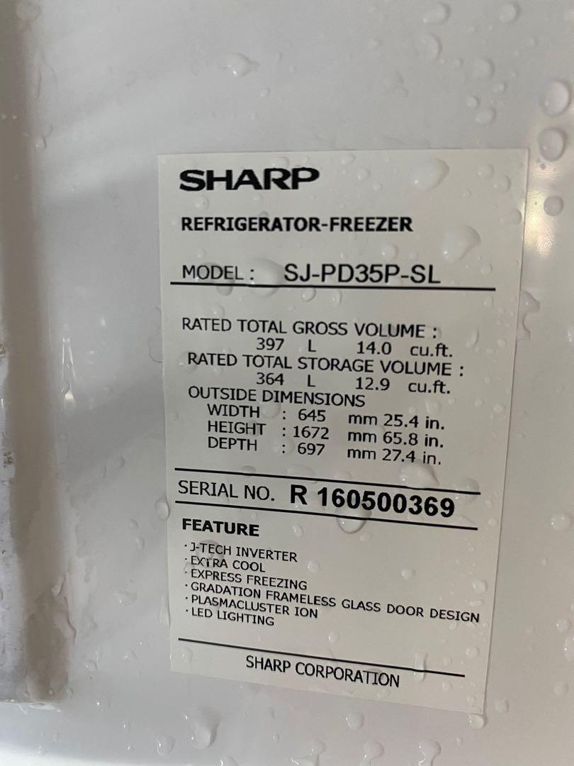 Sharp J-Tech Inverter Glass Door Fridge, 364, TV & Home Appliances ...