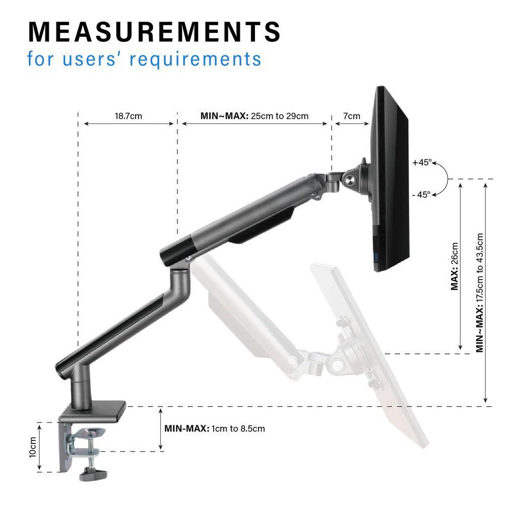 ULTi Flex Premium Monitor Arm, Height Adjustable Mechanical Spring ...