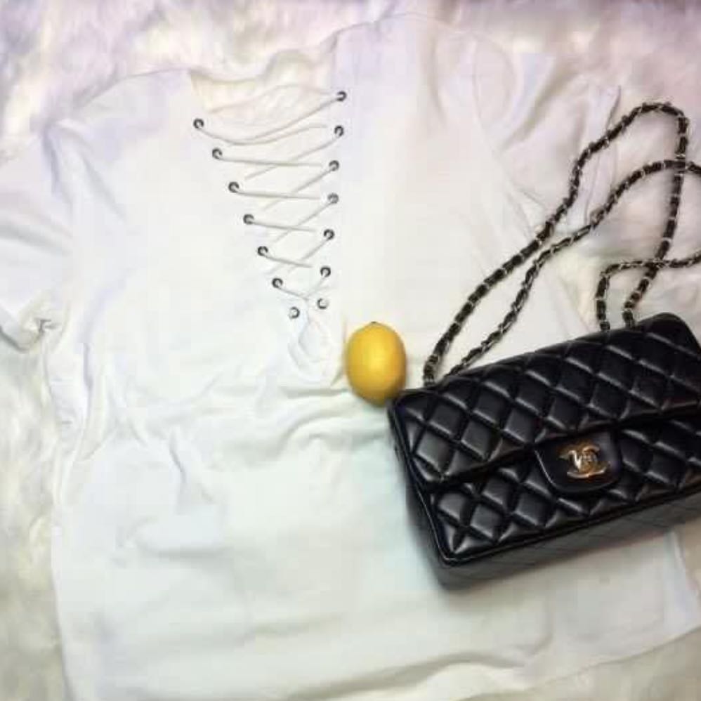 V neck cross strings white shirt, Women's Fashion, Tops, Shirts on ...