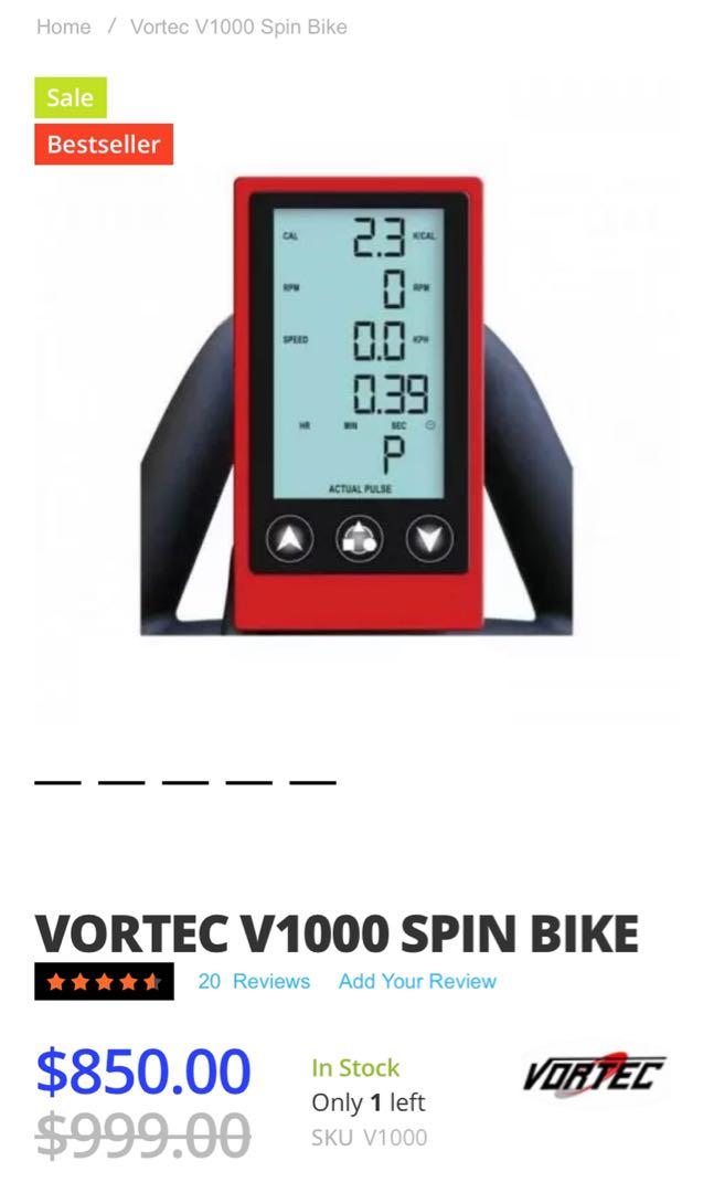 VORTEC V1000 SPIN BIKE, Sports Equipment, Exercise & Fitness, Cardio ...