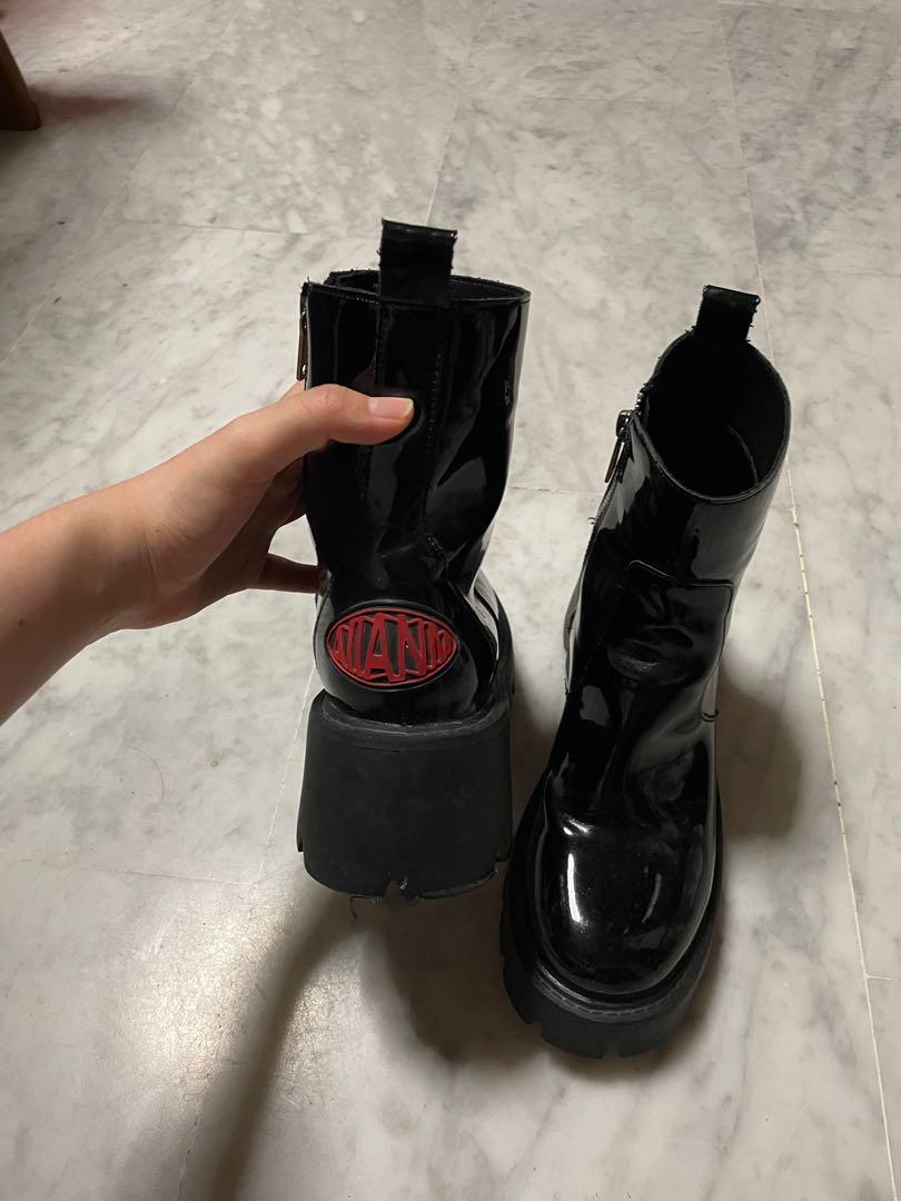 Black chunky platform pvc glossy boots ankles high rise calf punk rock ...