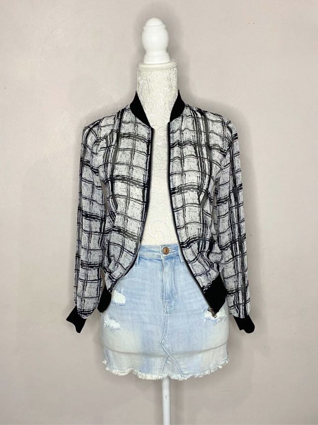 Black Grid See Through Jacket, Women's Fashion, Coats, Jackets and ...