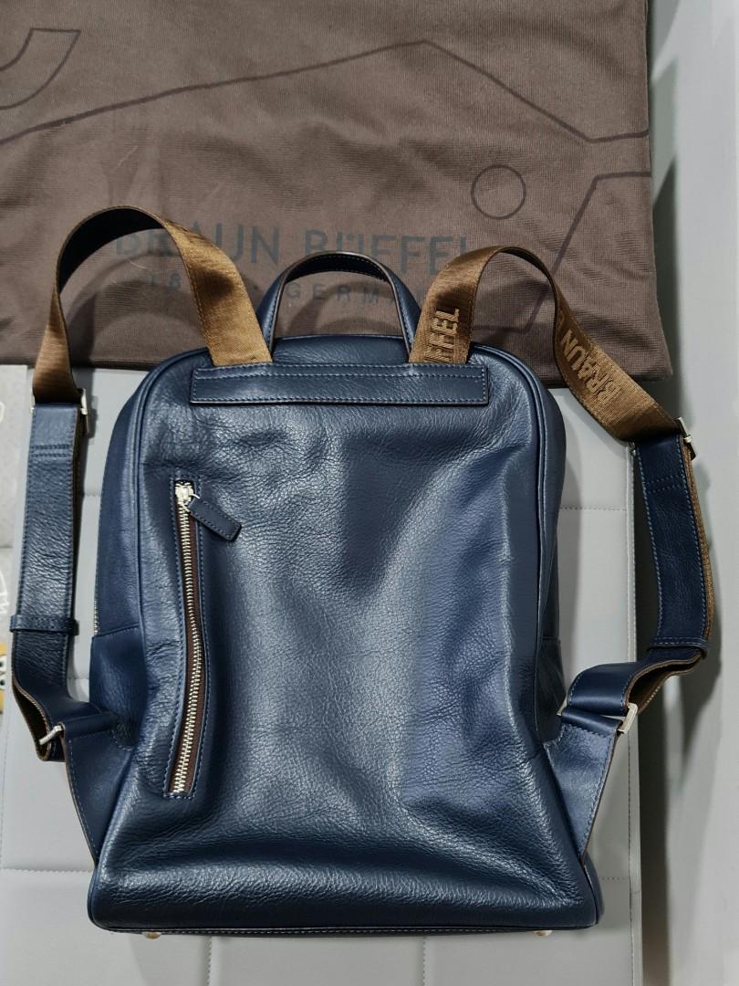 Braun Buffel Authentic Navy leather laptop bag backpack, Men's Fashion ...