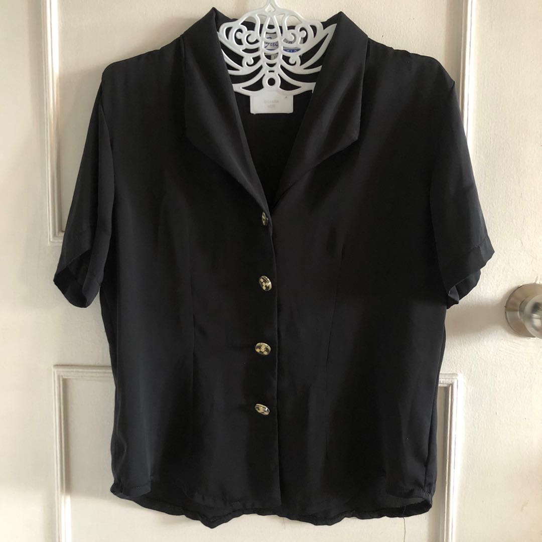 Vintage black polo top, Women's Fashion, Tops, Blouses on Carousell