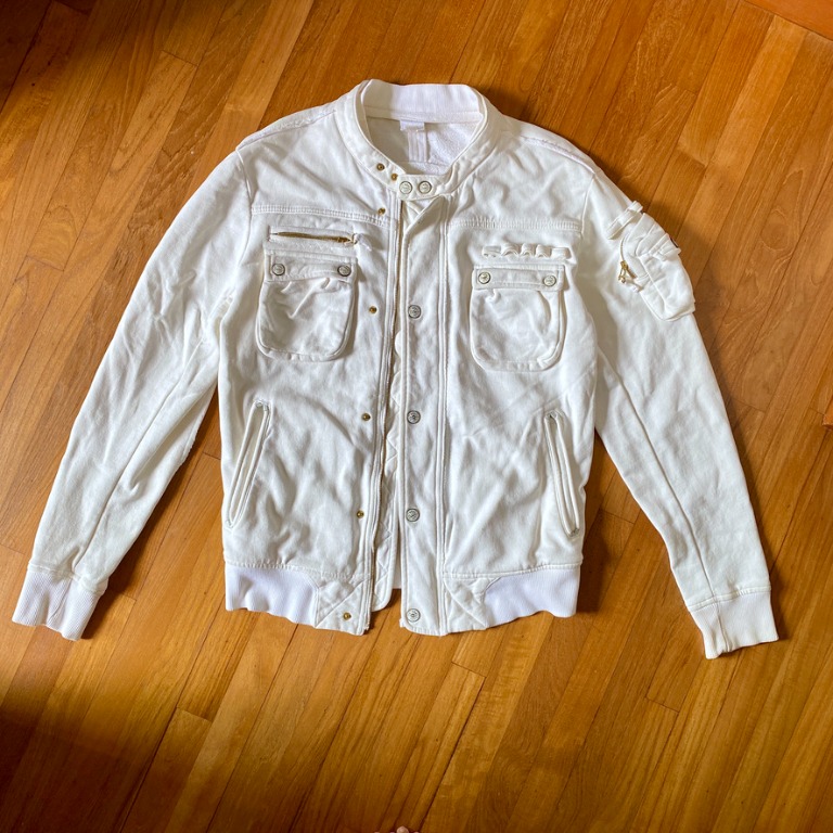 Vintage Diesel White Military Style Denim Bomber Jacket, Men's Fashion ...