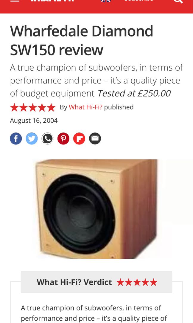 Whaferdale Diamond SW150 Subwoofer Amplifier, Audio, Soundbars ...