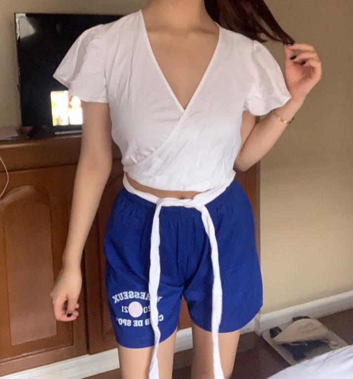 White wrap around top, Women's Fashion, Tops, Blouses on Carousell
