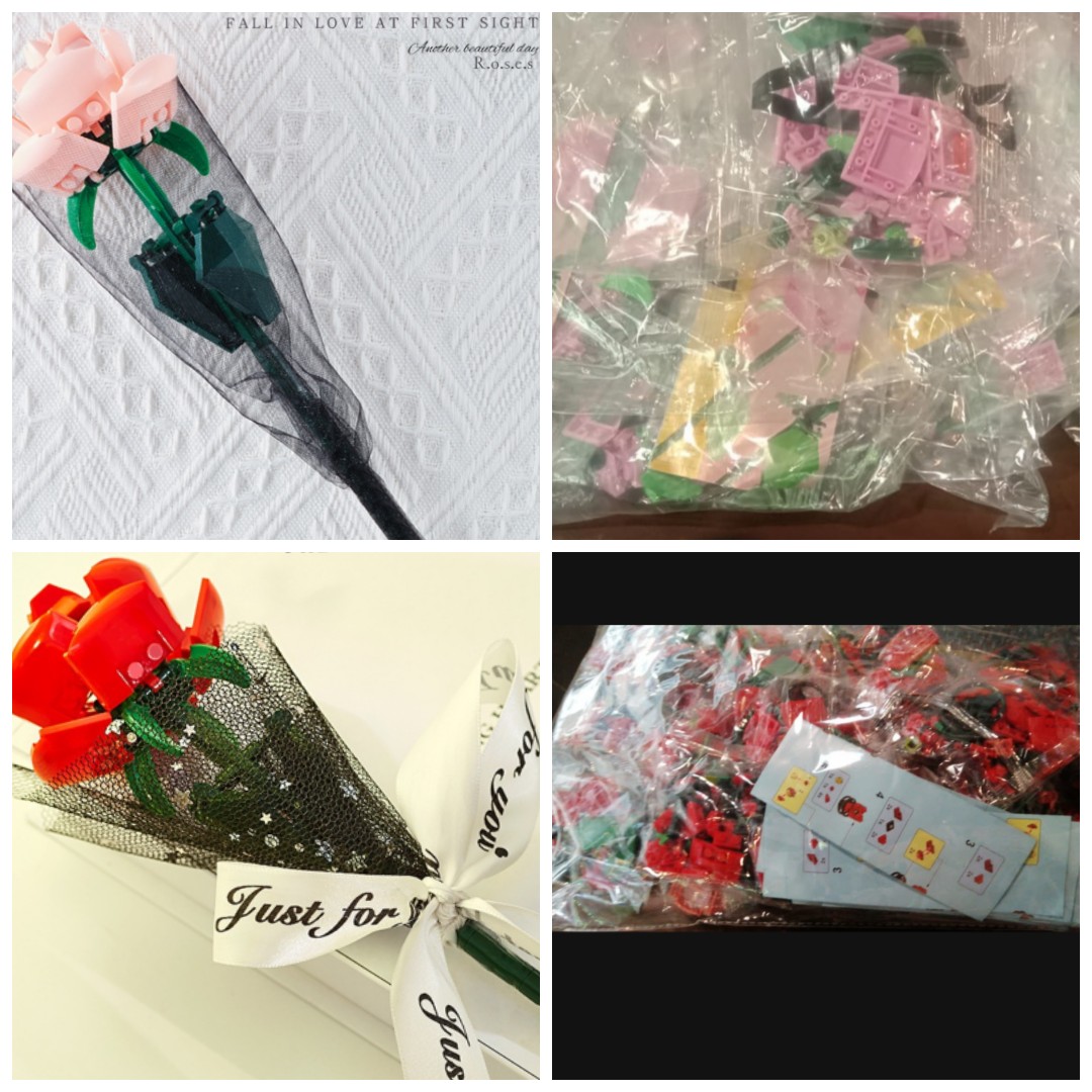 DIY Eternal pink rose lego red rose lego flower lego building blocks ...