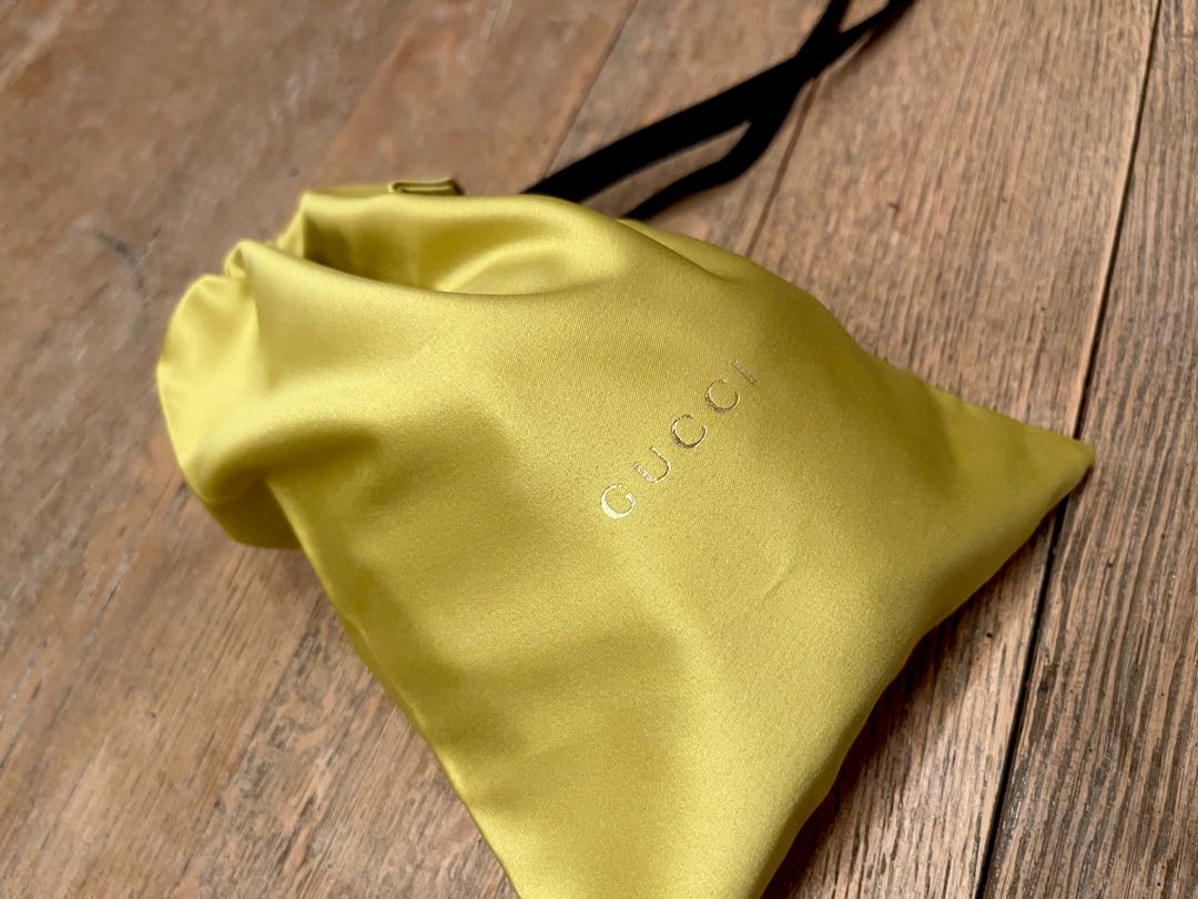 GUCCI Silk Yellow/Gold Drawstring Pouch, Luxury, Accessories on Carousell