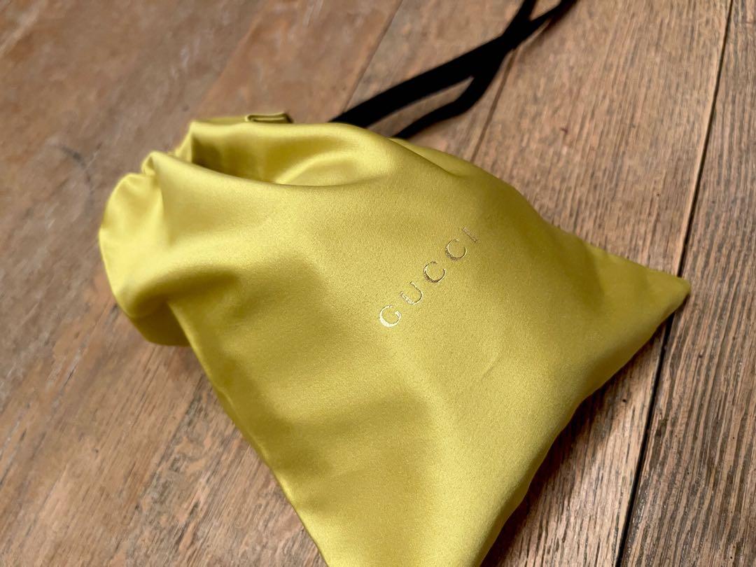 GUCCI Silk Yellow/Gold Drawstring Pouch, Luxury, Accessories on Carousell