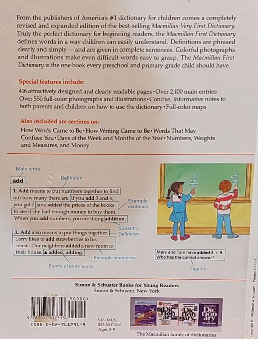 MACMILLAN First Dictionary, 1990 Children's Book, Hobbies & Toys, Books ...