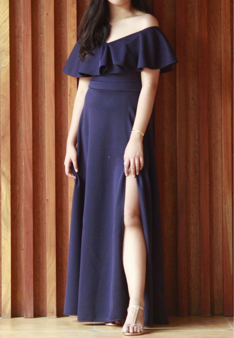Midnight blue pre-debut long dress/gown, Women's Fashion, Dresses ...