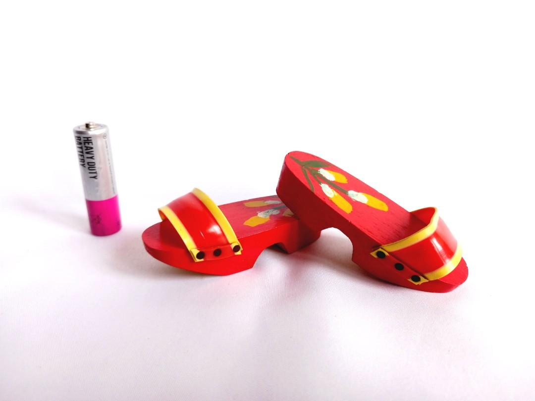 Miniature pair of bakya, handcrafted and handpainted wood with plastic ...
