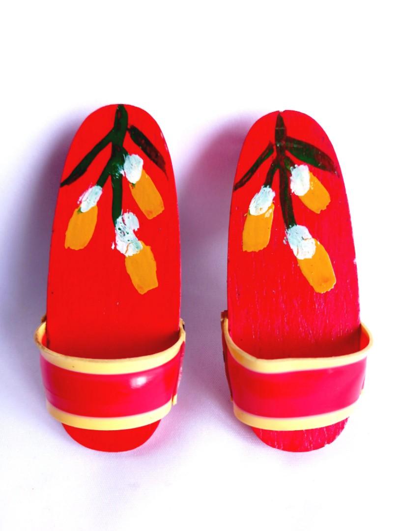 Miniature pair of bakya, handcrafted and handpainted wood with plastic ...