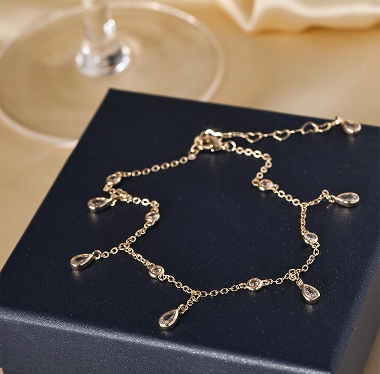 PO: Korean Style Dainty Gold Tear Drop Crystal Aesthetic Anklet, Women ...