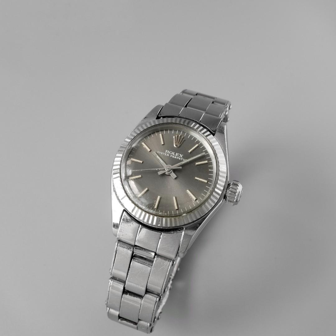 Rolex Oyster Perpetual Gray Dial White Gold Fluted Bezel Vintage 6619 ...