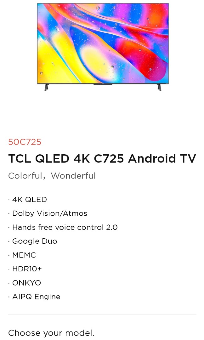 TCL C725 4K QLED 50 inch, TV & Home Appliances, TV & Entertainment, TV ...