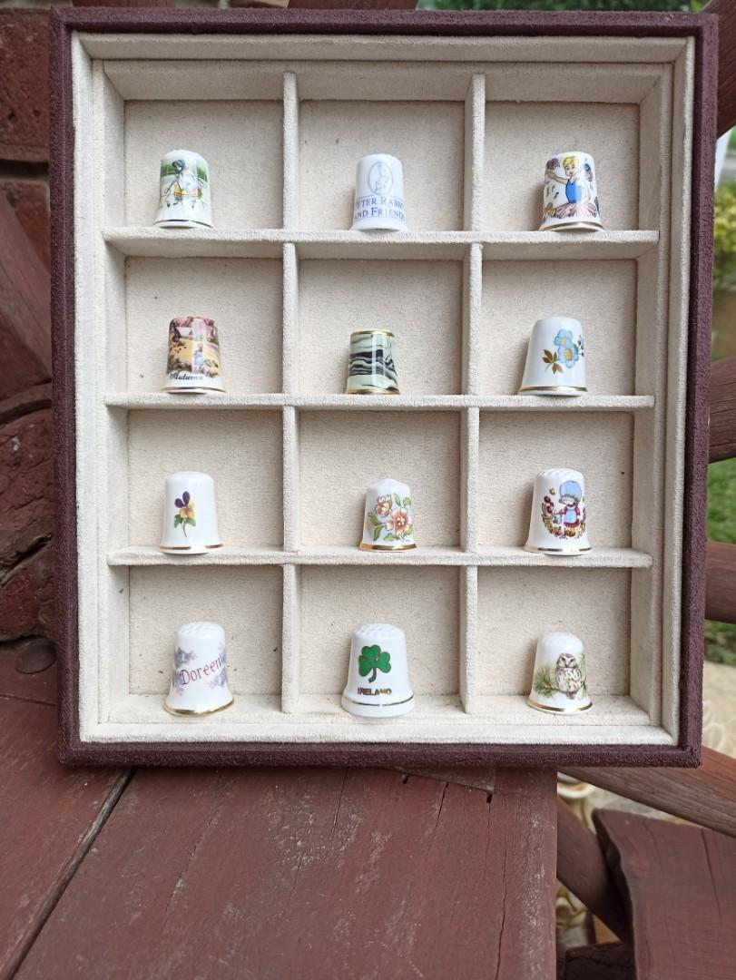 Vintage 12-Piece Thimbles Collection In A Wall Display Case, Hobbies ...
