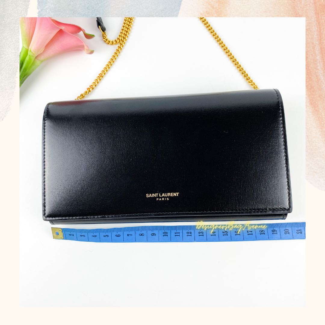 YSL Small Wallet on Chain in Black Smooth Calfskin, Luxury, Bags ...