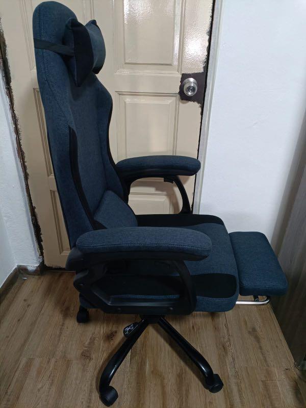 Zeus Gaming Chair with Footrest - Navy Blue (Fabric), Furniture & Home ...