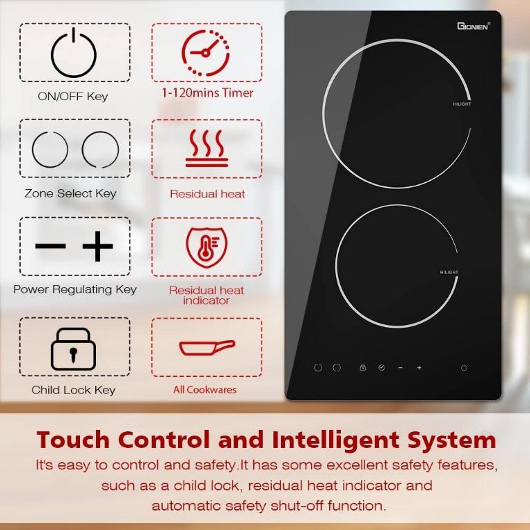 Electric Cooktop 2 Burners Built-in 12" Ceramic Cooktop GIONIEN Double ...