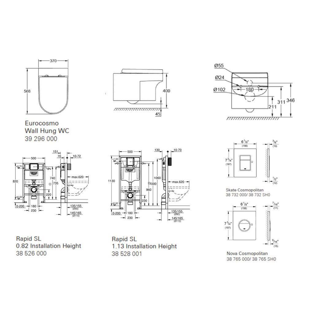 Grohe Eurocosmo Wall Hung WC (Complete Set with Cistern), Furniture ...
