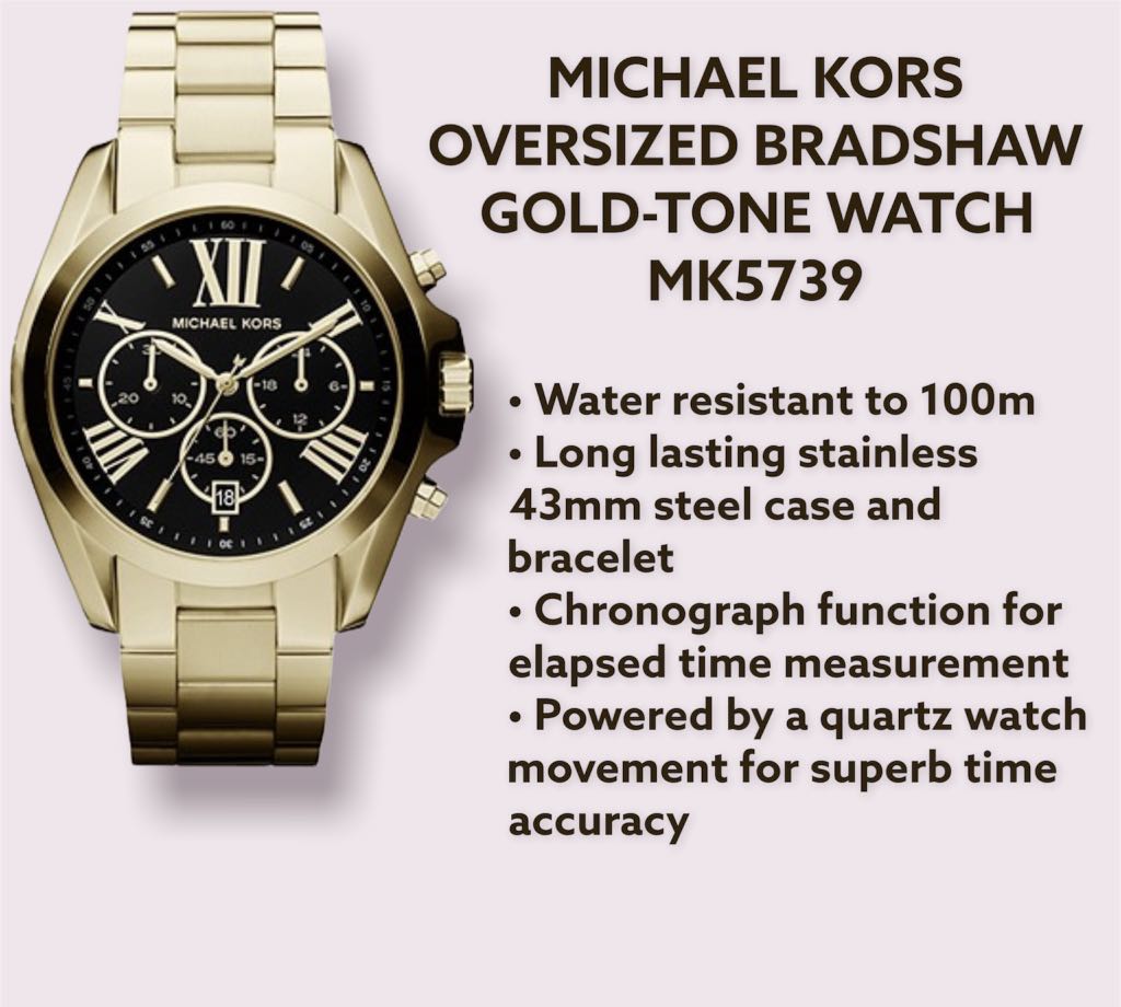Michael Kors Bradshaw Oversized Watch, Luxury, Watches on Carousell