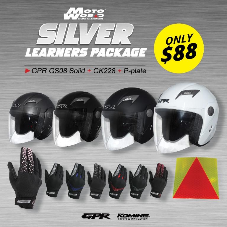 Motorcycle learner student helmet & glove package for SSDC BBDC CDC PSB APPROVED (Classic ...