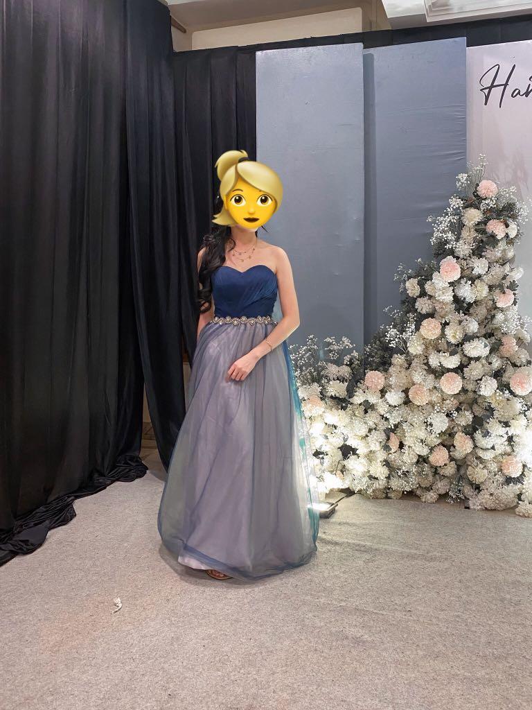 Party gown dress pesta blue biru navy, Fesyen Wanita, Pakaian Wanita ...