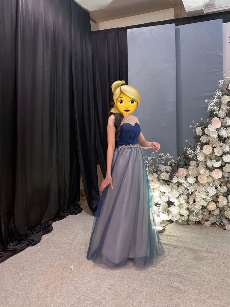 Party gown dress pesta blue biru navy, Fesyen Wanita, Pakaian Wanita ...