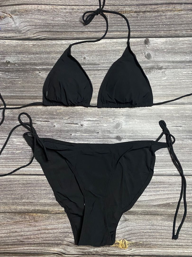 Plain Triangle Black Bikini, Women's Fashion, Swimwear, Bikinis ...