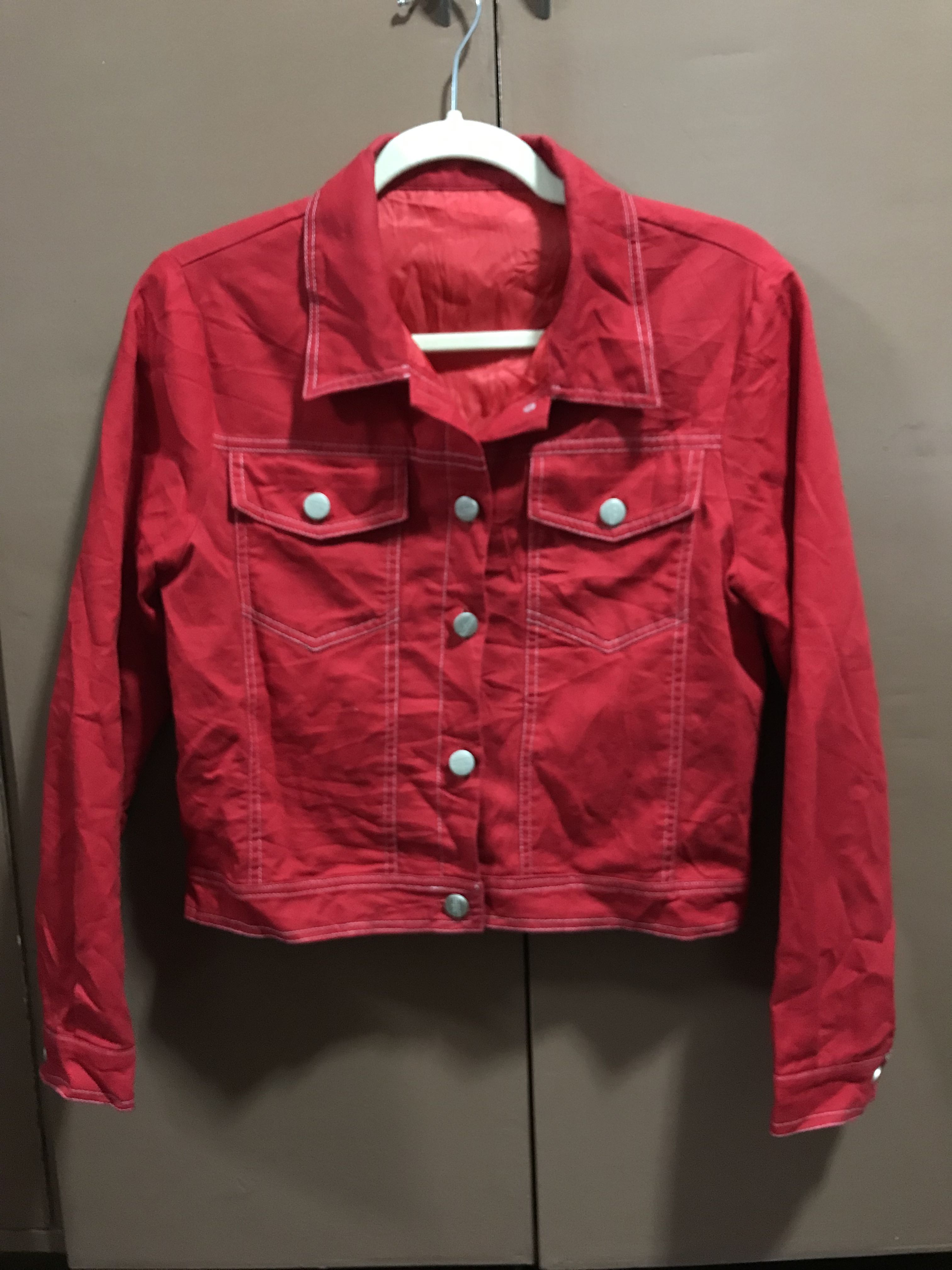 Red Denim Jacket, Women's Fashion, Coats, Jackets and Outerwear on ...