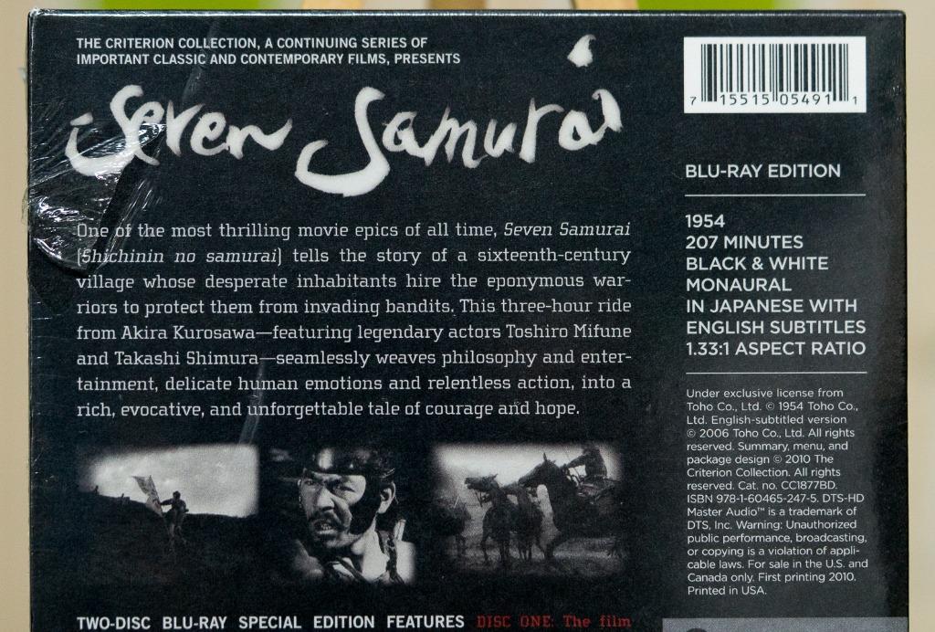 Seven Samurai (The Criterion Collection) Blu-ray, Hobbies & Toys, Music ...