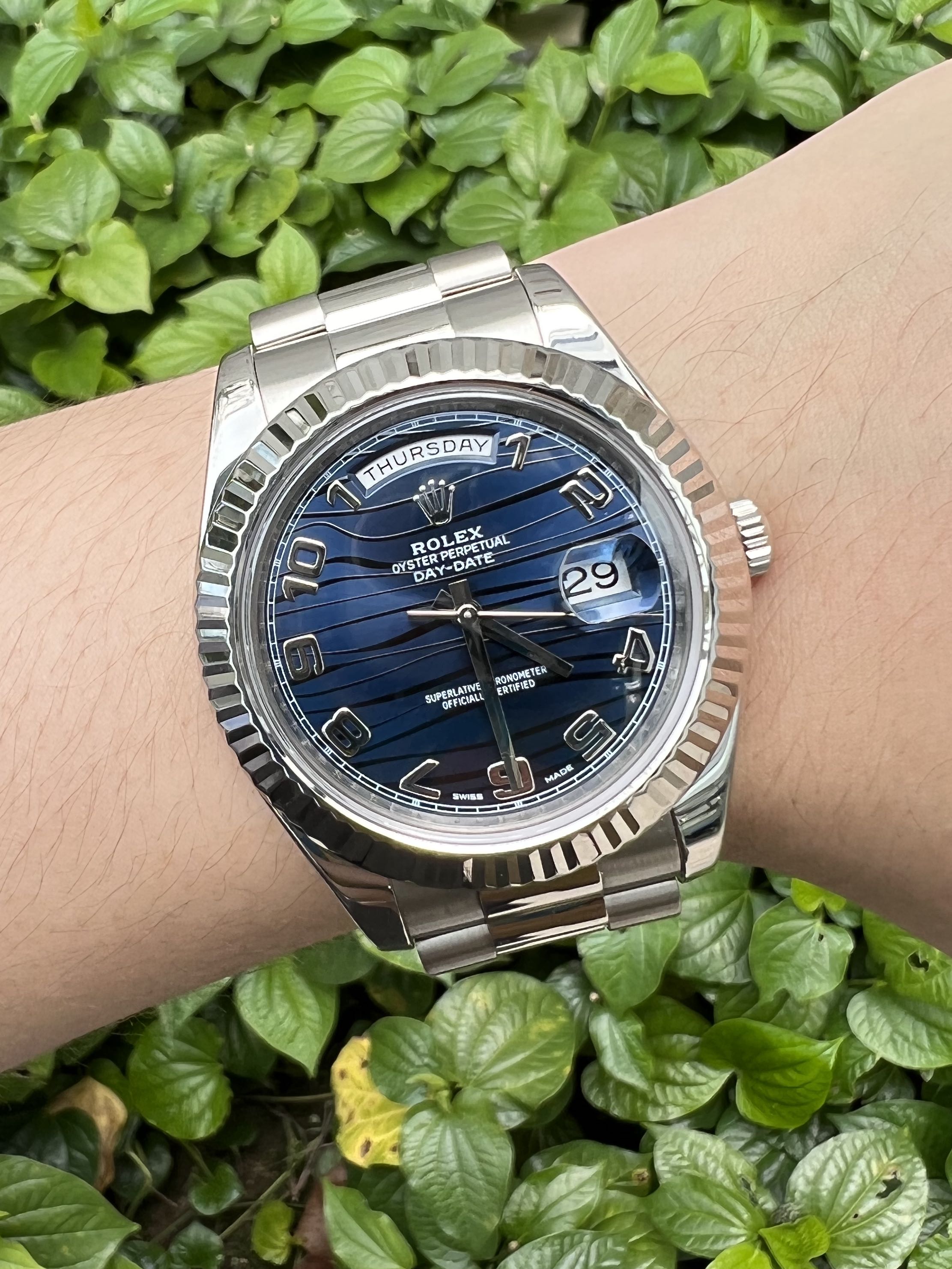 [ White Gold ] Rolex Daydate Blue wave dial, Luxury, Watches on Carousell