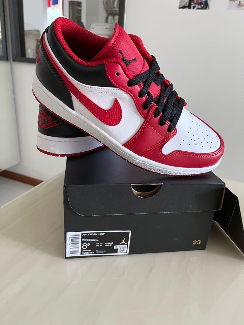 AJ1 Low Gym Red and Black, Men's Fashion, Footwear, Sneakers on Carousell