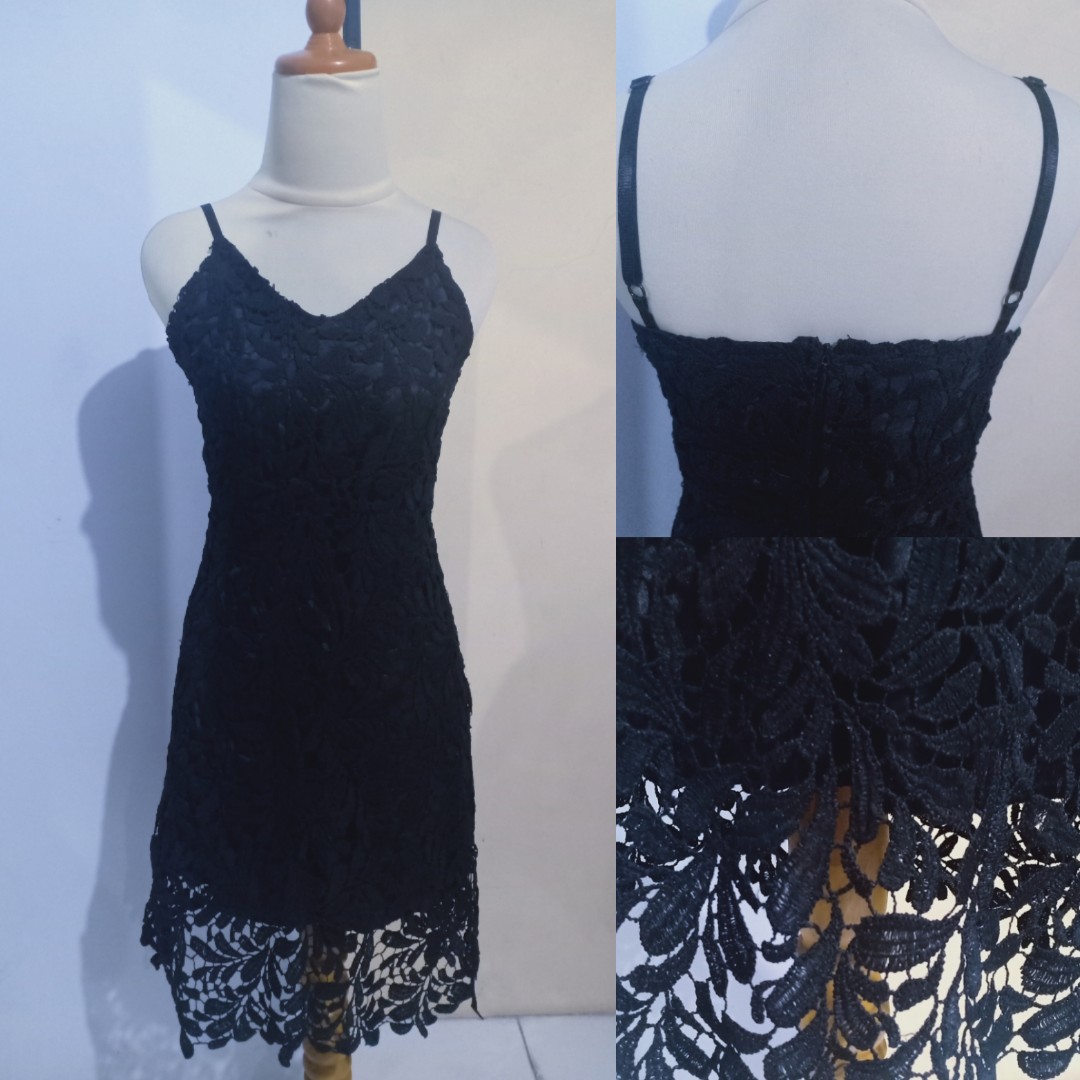 BLACK CAMI CROCHET DRESS, Fesyen Wanita, Pakaian Wanita, Gaun & Rok di ...