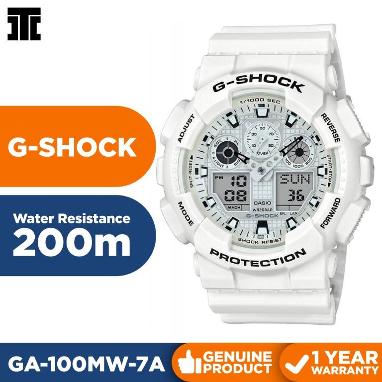 Casio G-Shock White Digital Watch GA-100MW-7A, Luxury, Watches on Carousell
