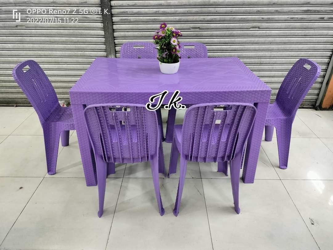 Colored Rattan Style Dining Table and chair 6 Sitter, Furniture & Home ...