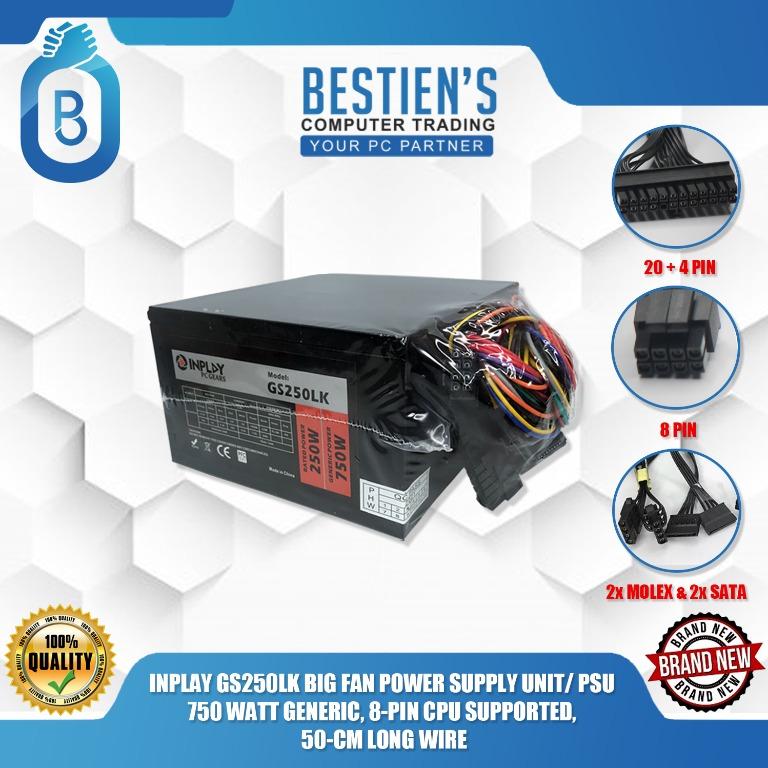 INPLAY GS250LK BIG FAN POWER SUPPLY UNIT/ PSU 750 WATT GENERIC, 8-PIN ...