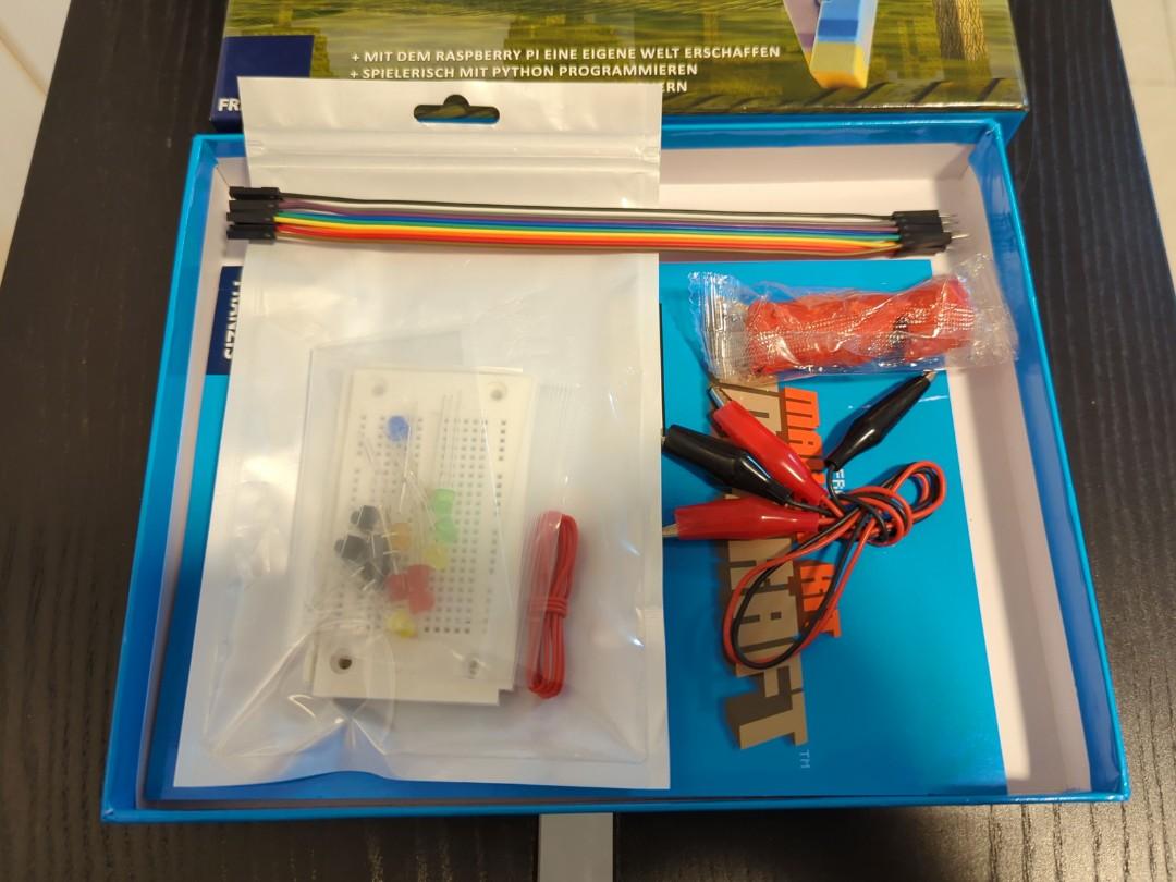 Breadboard, GPIO Cables, LEDs, Resistors, Buttons, Alligator Clips ...