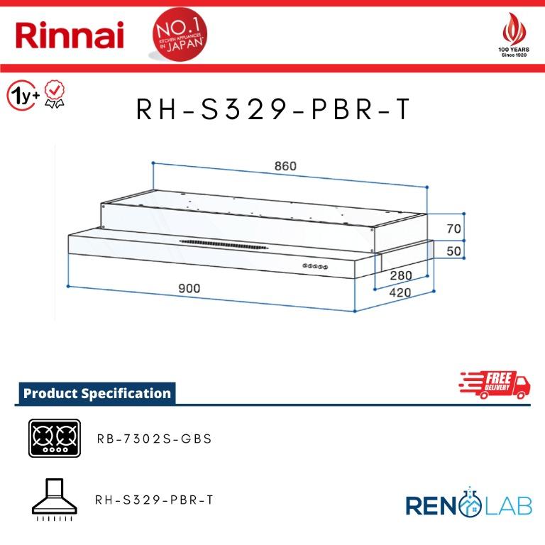 Rinnai SLIM Hood (RH-S329-PBR-T) + Hob (RB-7302S-GBS) Package Combo 🔥, TV & Home Appliances ...